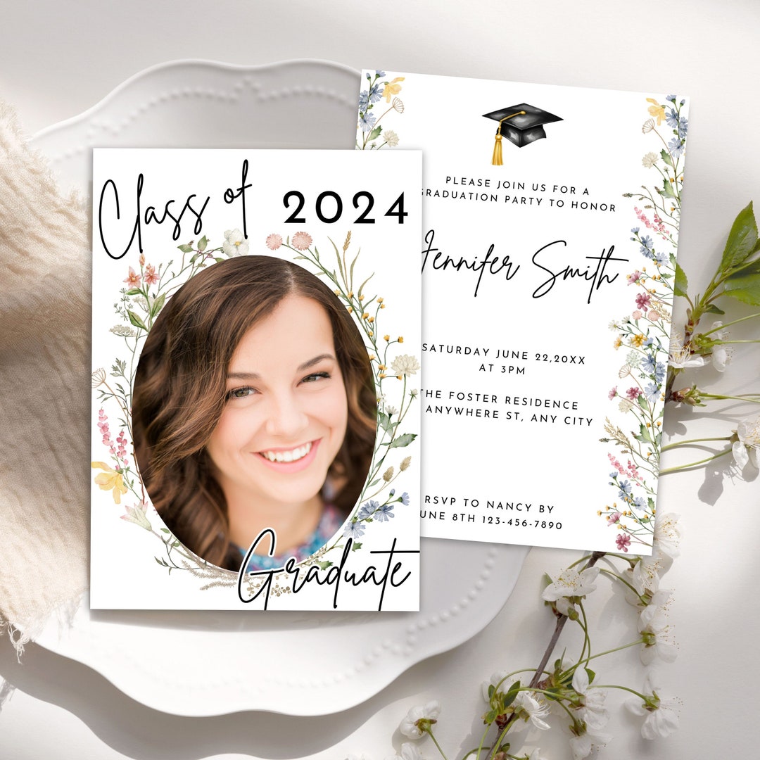 Graduation Invitation Template - Editable Wildflower Grad Party Invite ...