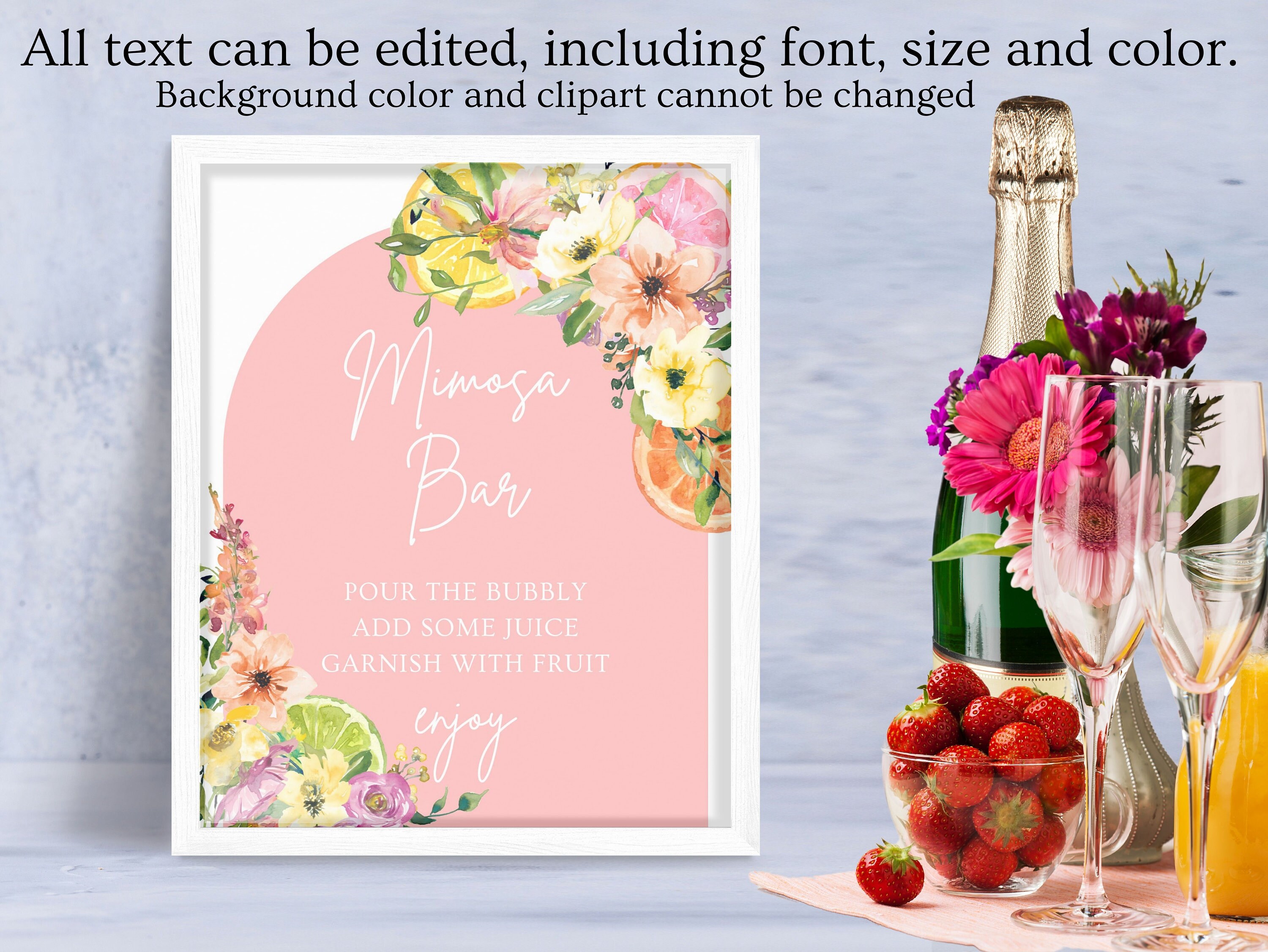 Mimosa Bar Sign and Tags Citrus Bridal Shower Editable Printable ...