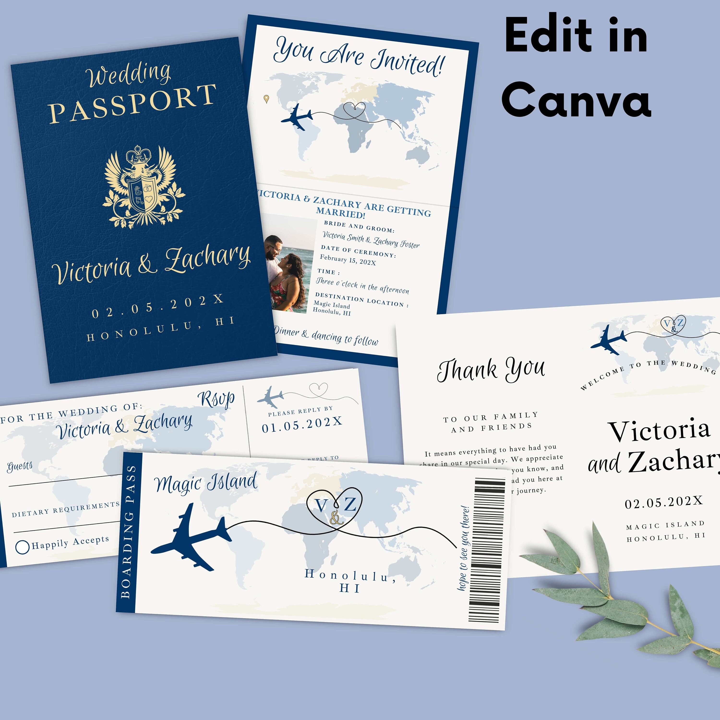 Passport Wedding Invitation Template BUNDLE for Destination Travel ...
