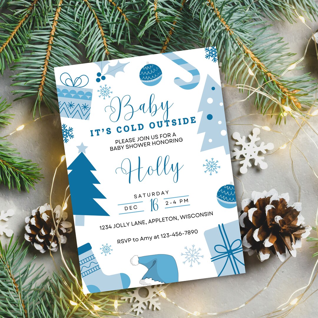 Its Cold Outside Baby Shower Invitation Template Blue Winter Wonderland ...