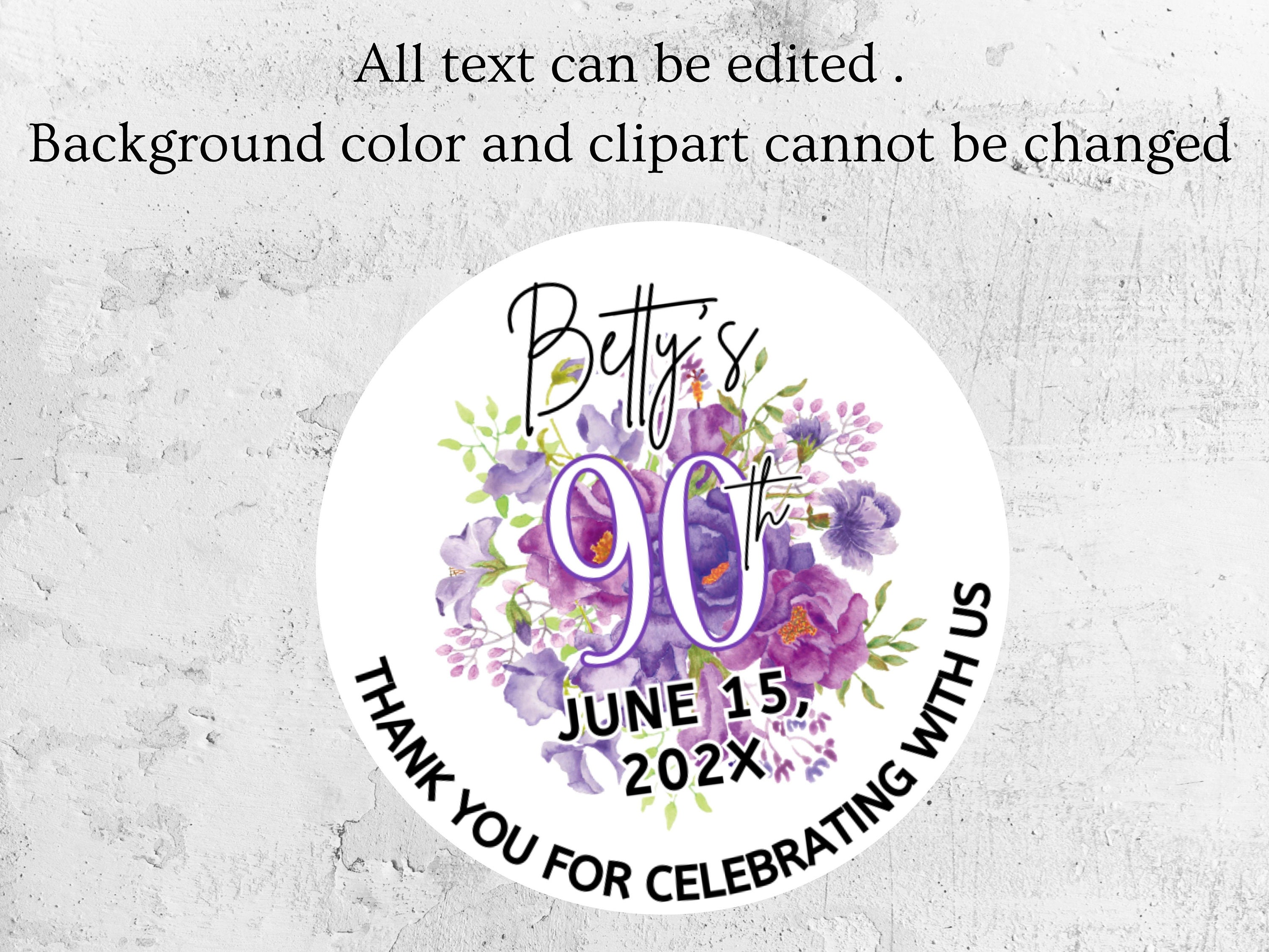 90th Birthday Favor Sticker - Editable Any Age Birthday Circle Tag ...