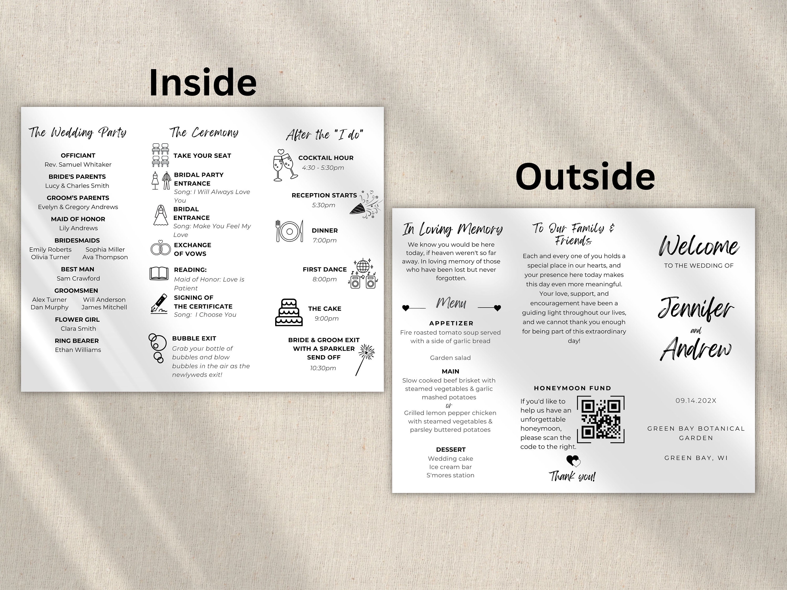 Trifold Wedding Program Printable Folded Infographic Template Download ...