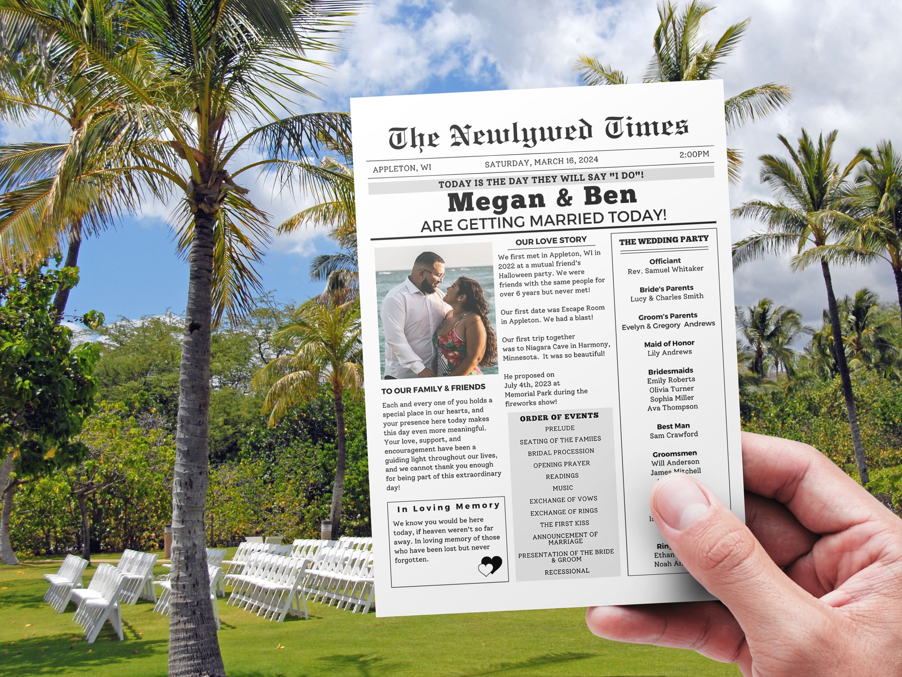 Newspaper Wedding Program Template - Editable Infographic Printable ...