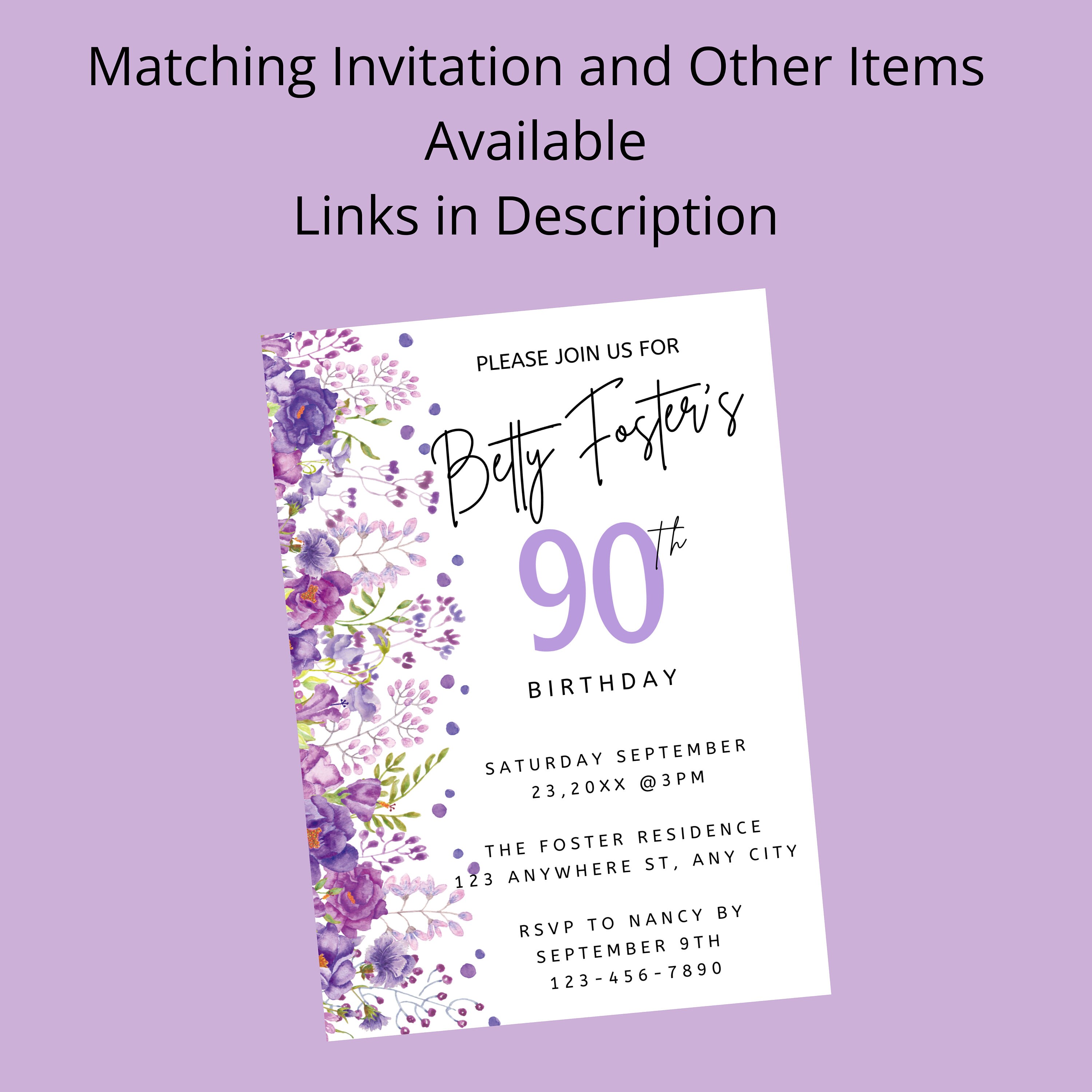 90th Birthday Banner - Editable Rectangle Party Sign Template - Purple ...