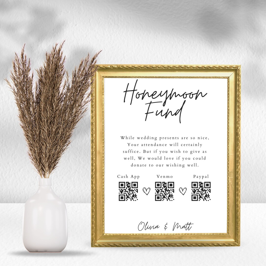 Honeymoon Fund Sign With QR Code Wedding Signage Template - Etsy
