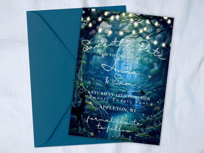 Enchanted Forest Wedding Invitation Template Suite - Editable Evite ...