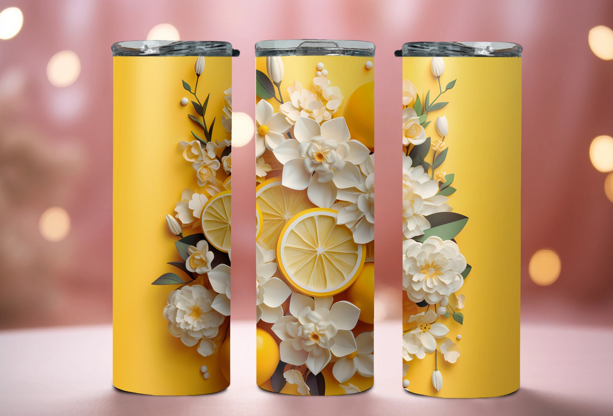 Yellow Lemon Tumbler, 20 Oz Skinny Tumbler, 3D Lemon Tumbler With Lid ...