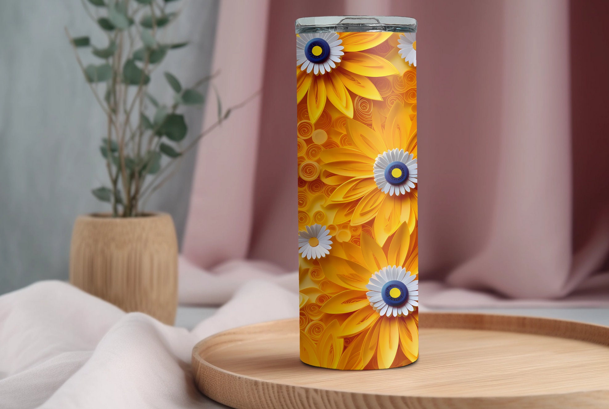 Yellow Daisy Flowers Tumbler, Daisy Tumbler Cup, 20 Oz Skinny Tumbler ...