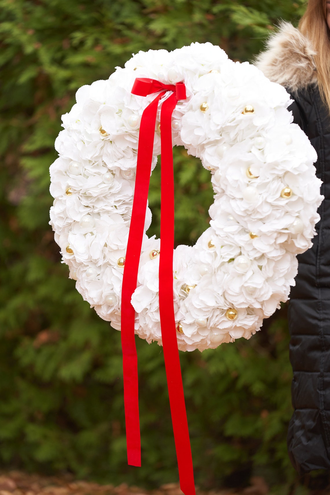 Large Elegant White Hydrangea Christmas Holiday Wreath, Luxury Large ...