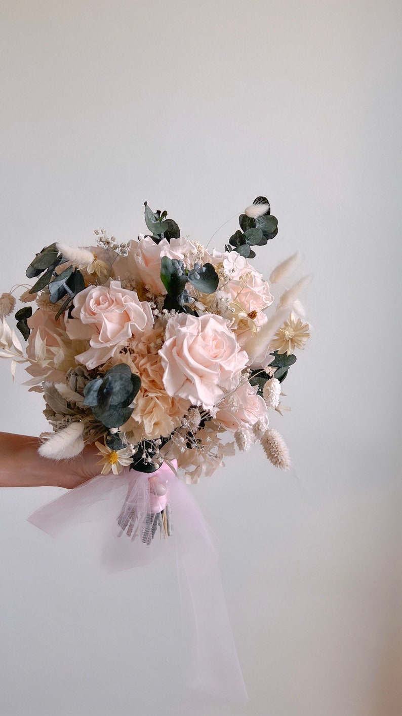 Delicate Blush Eternal Roses Bridal Bouquet With Eternal Blush ...