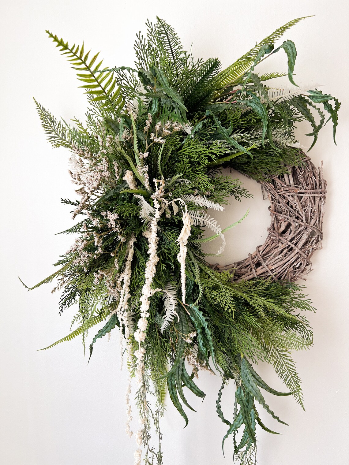 Cedar Christmas Wreath: White Amaranth & Pine Holiday Decor - Etsy