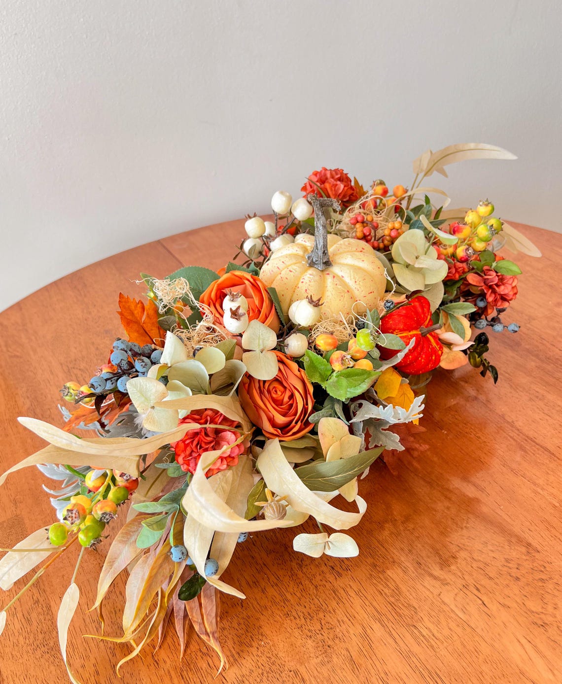 Autumn Table Arrangement in Wooden Pot, Fall Fake Flower Table ...