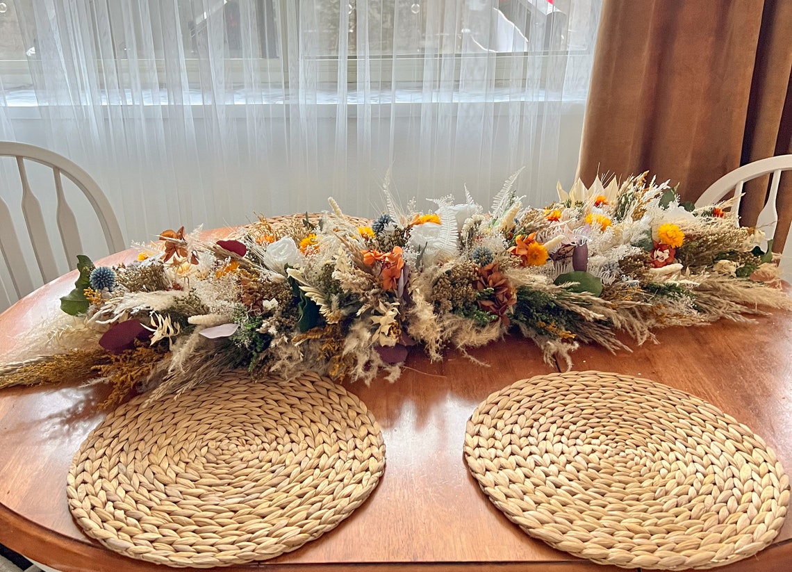 4 Ft Long Dry Flower Arrangement, Summer Wildflowers Table Centerpiece ...