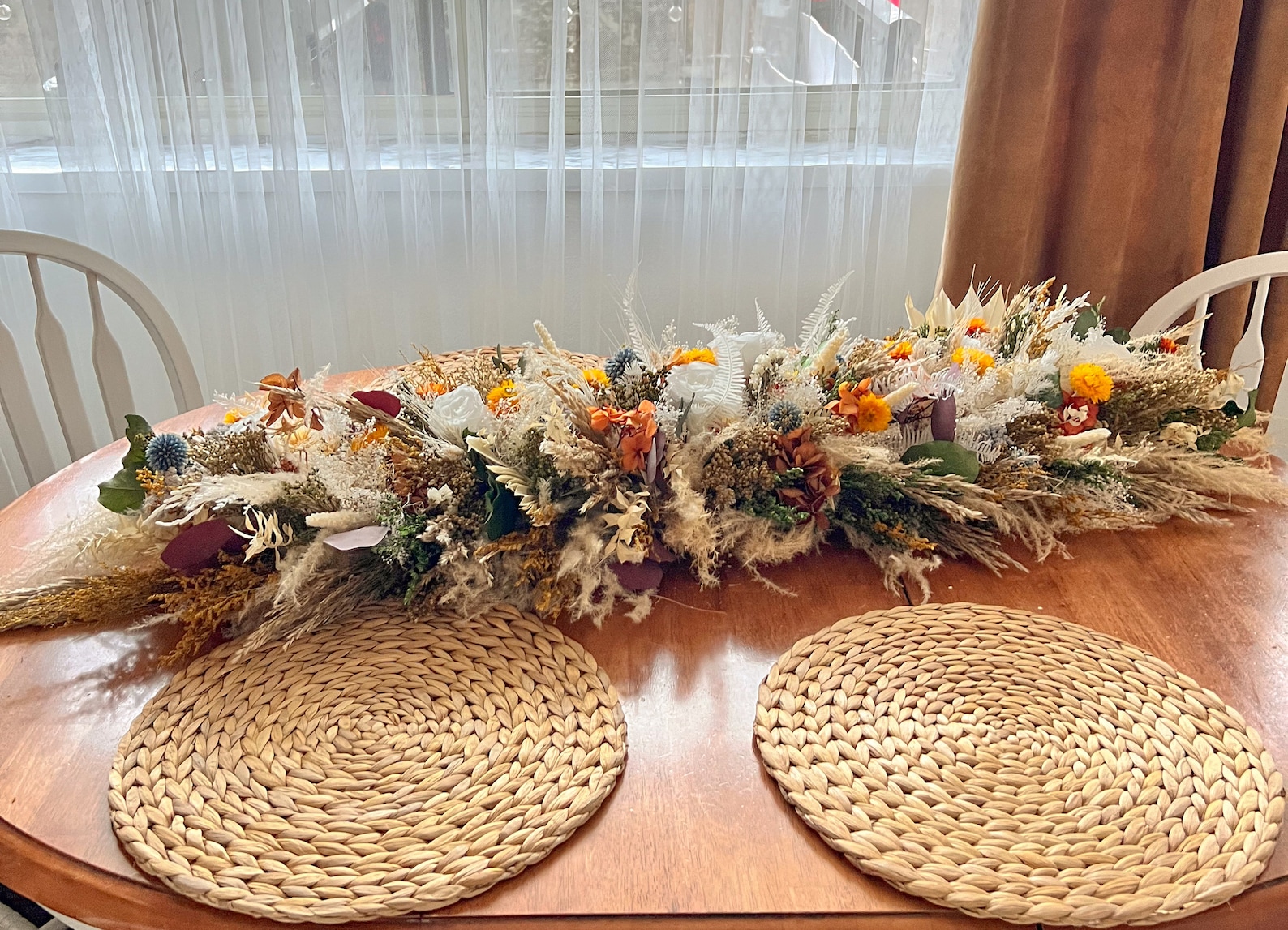 4 Ft Long Dry Flower Arrangement, Summer Wildflowers Table Centerpiece ...
