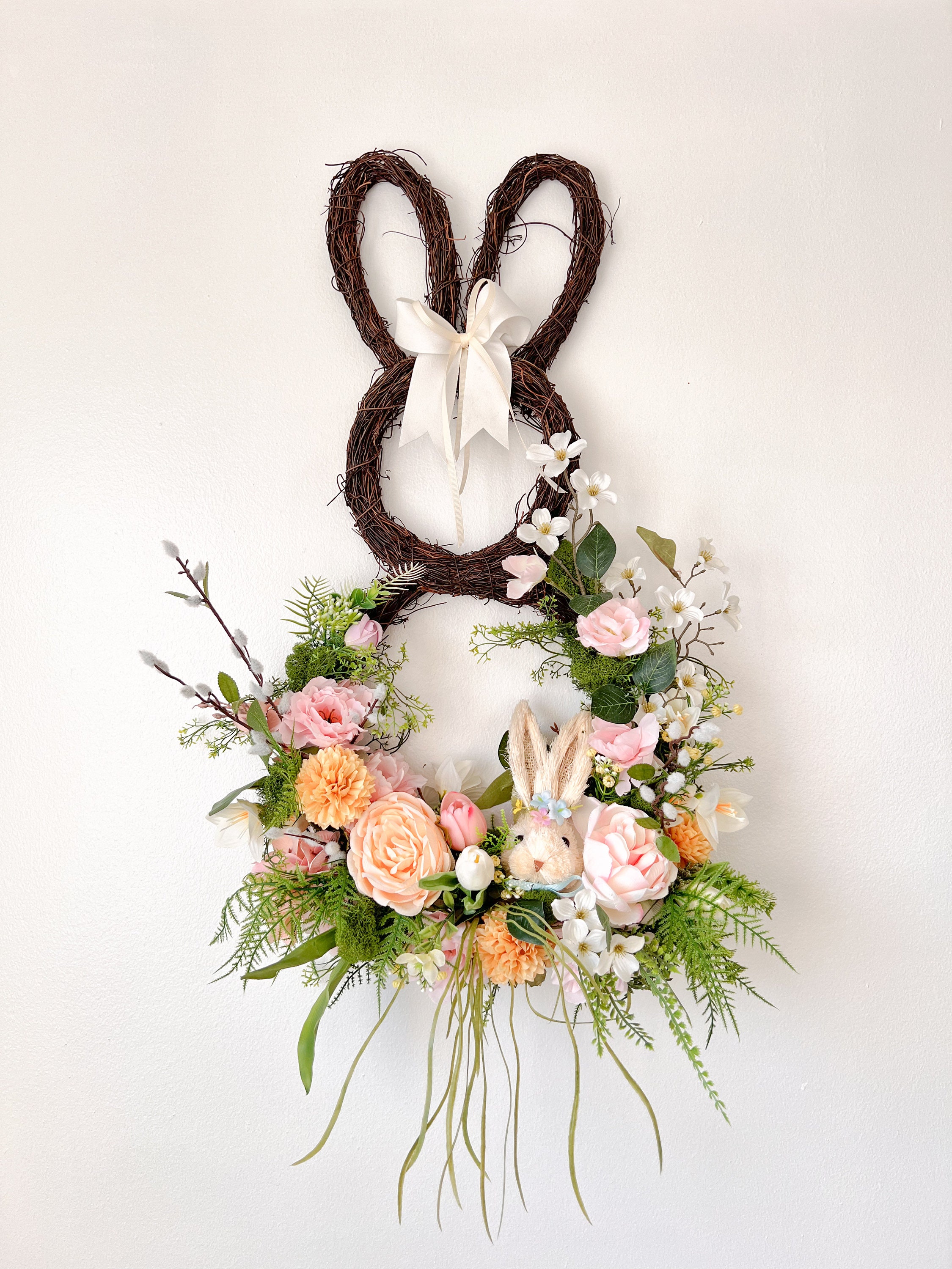 Easter Bunny Front Door Decoration With Pretty Flowers and Bow, Easter ...