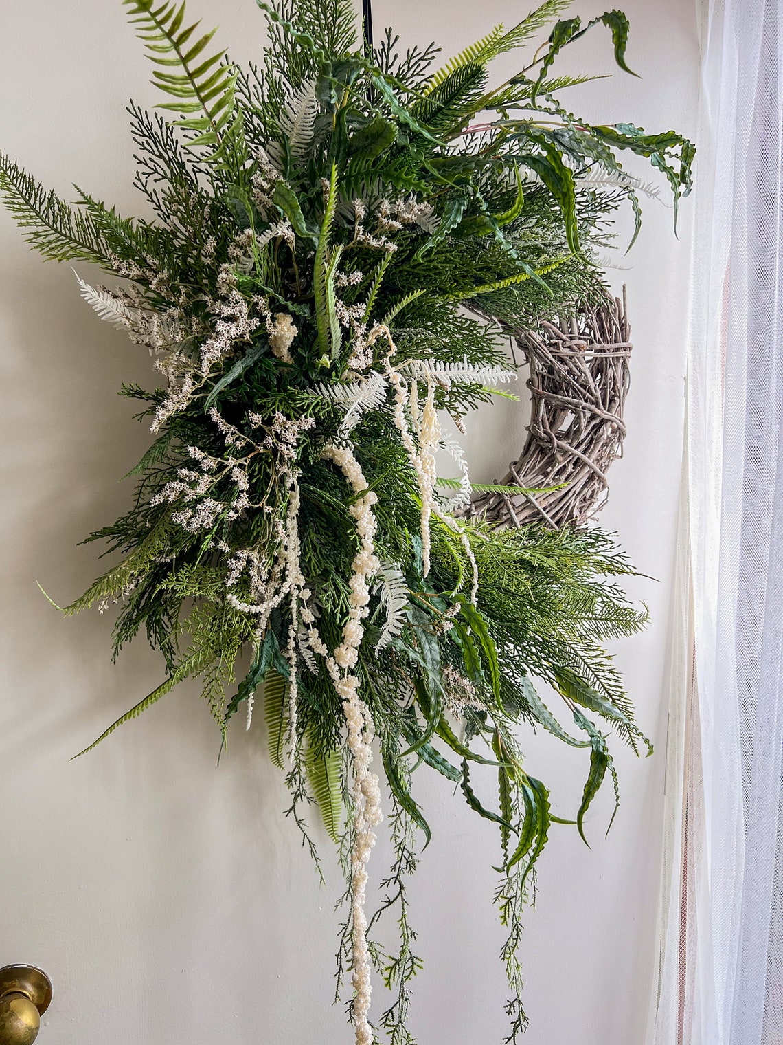 Cedar Christmas Wreath: White Amaranth & Pine Holiday Decor - Etsy