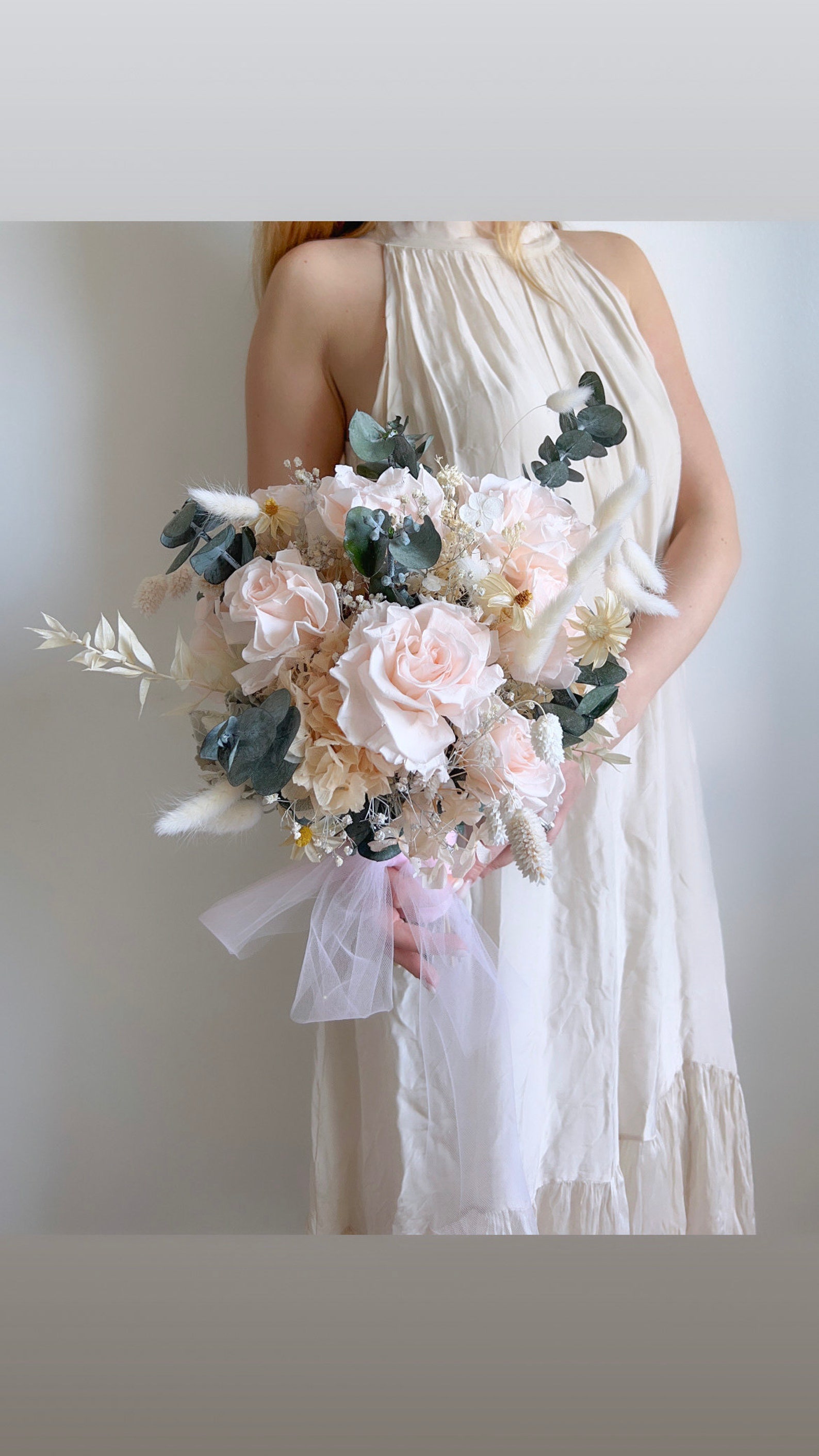 Delicate Blush Eternal Roses Bridal Bouquet With Eternal Blush ...