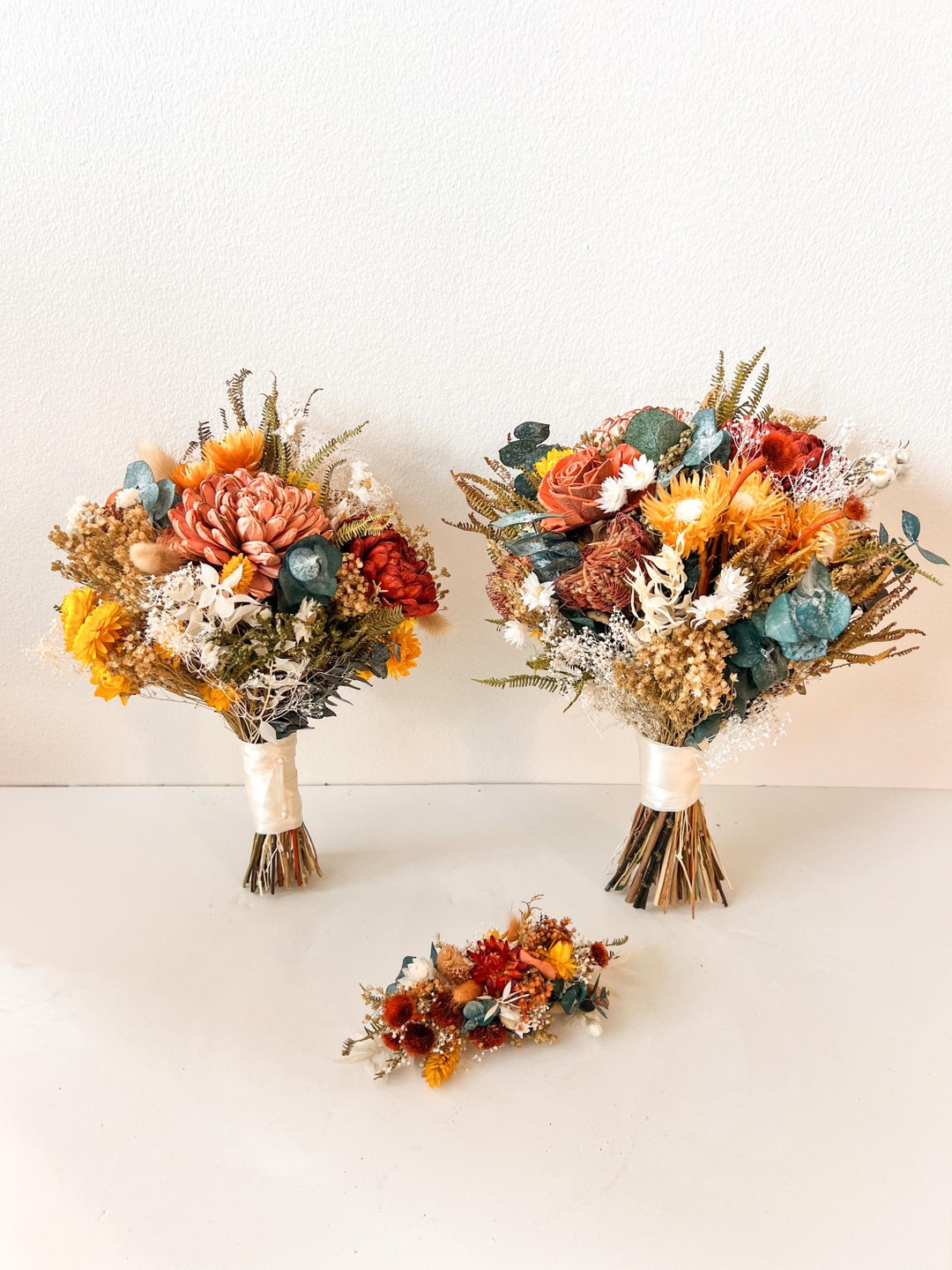 Rust Orange Dry Flower Wedding Accessories, Rustic Hot Summer Bouquet ...