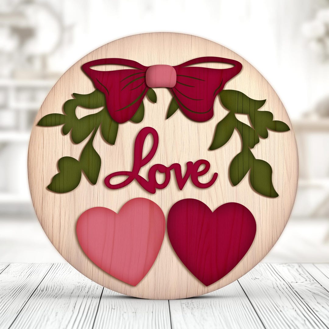Love Hearts Round Sign, Instant Download, Layered Wood Sign Template ...