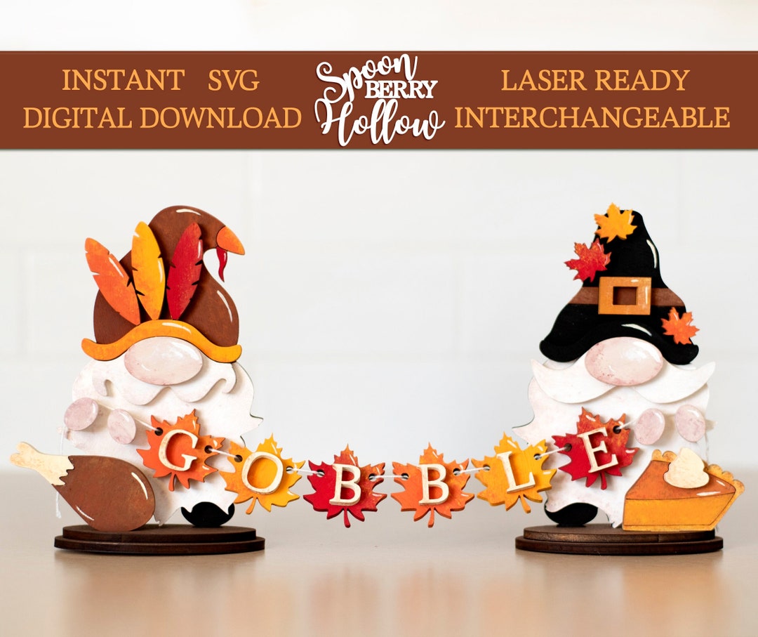 Thanksgiving Gnomes SVG Files, Interchangeable, SVG Digital Wood ...