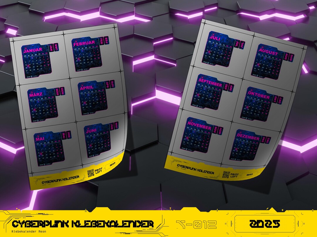 Cyberpunk Adhesive Calendar 2025 Futuristic Stickers for Planners and ...