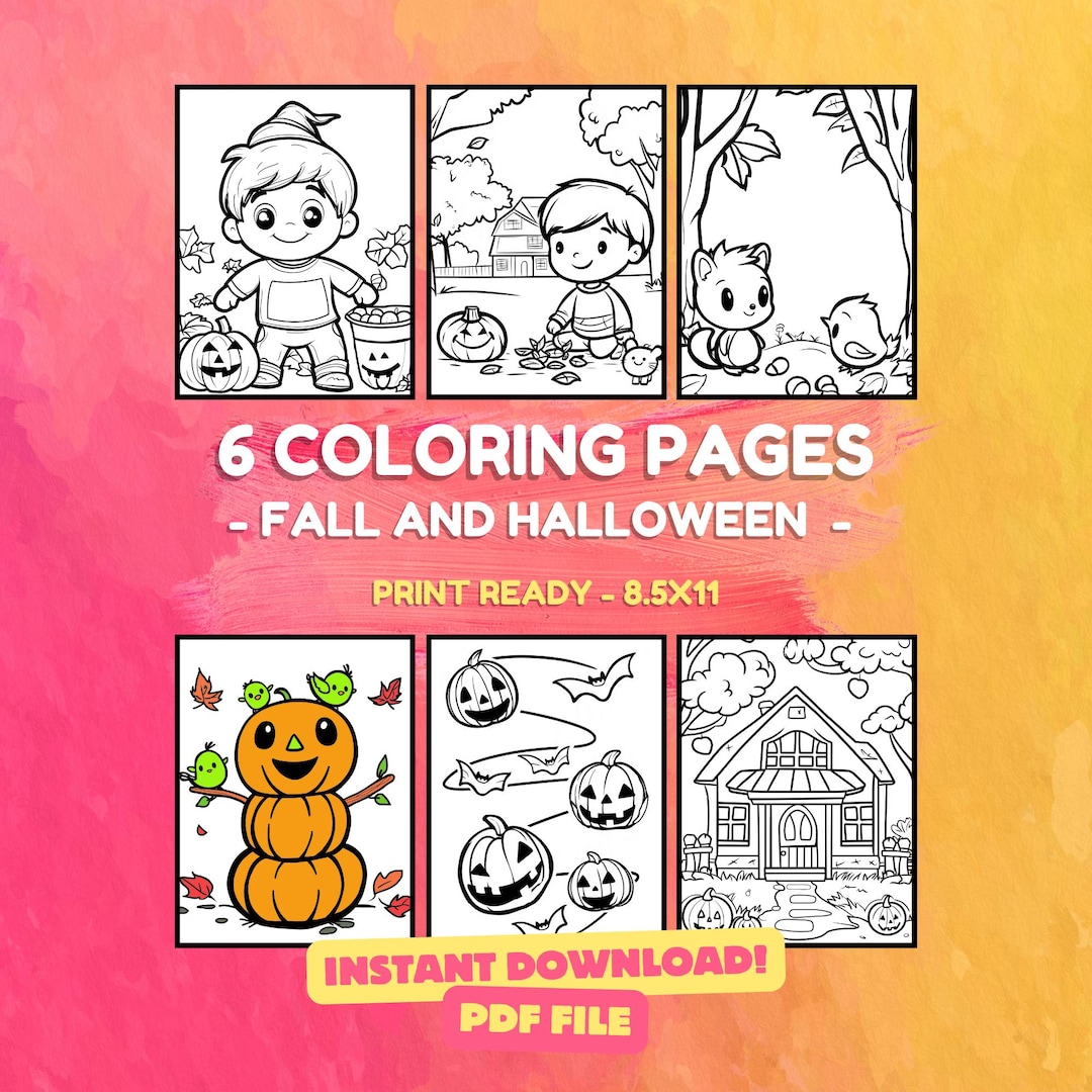 Fall & Halloween Coloring Book for Kids 6-page Printable Autumn ...