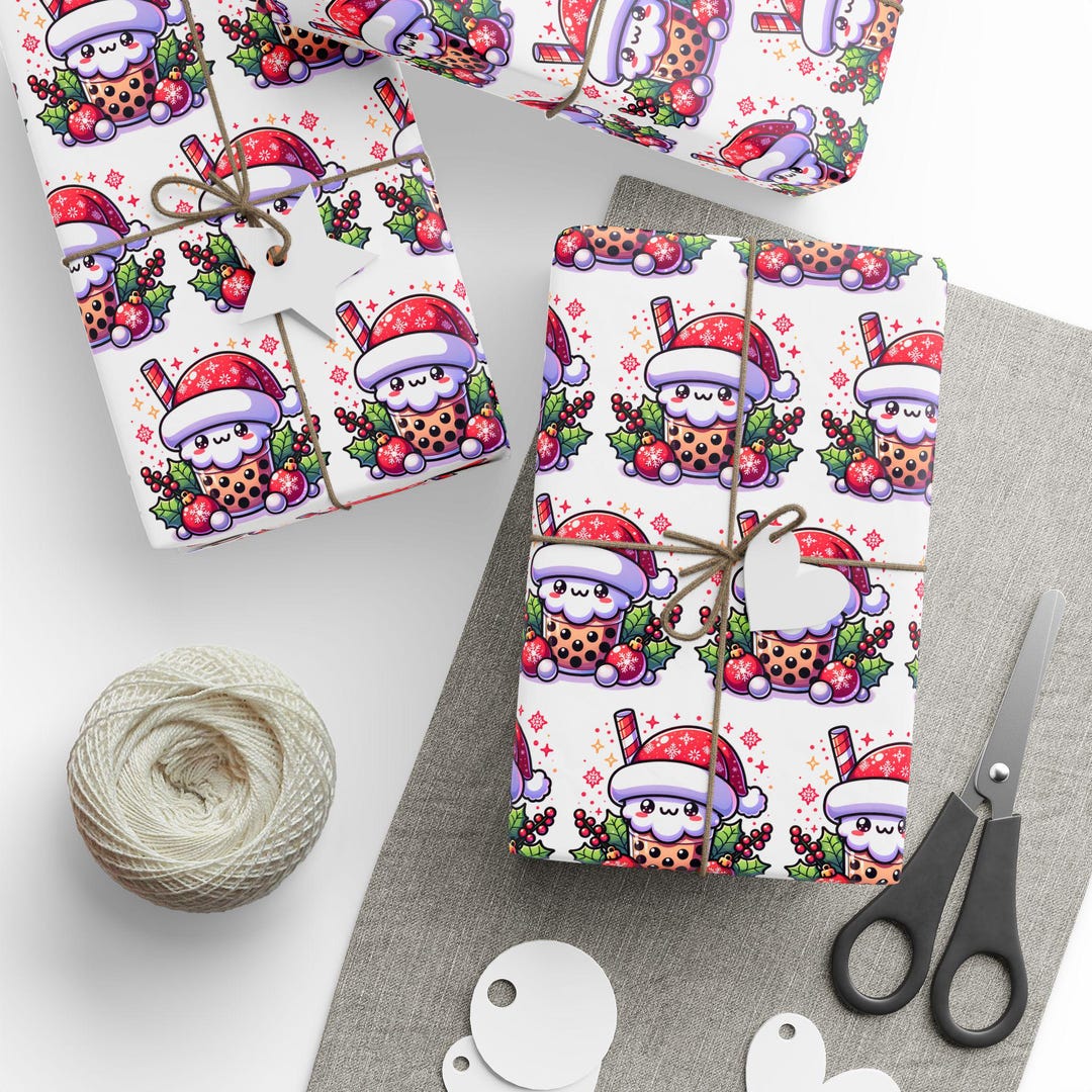 Cute Santa Boba Tea Wrapping Paper - Etsy