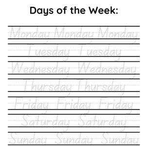 Days of the Week Tracing / Printable Downloads for Pre-k & Kindergarten ...