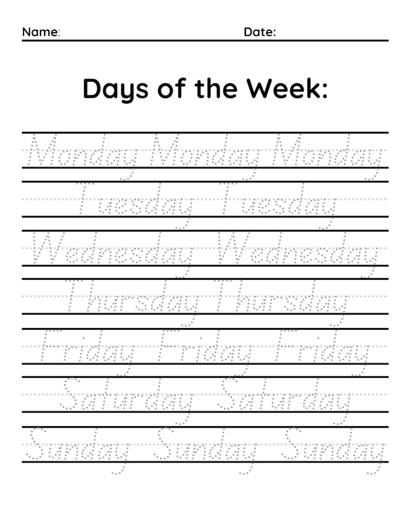 Days of the Week Tracing / Printable Downloads for Pre-k & Kindergarten ...