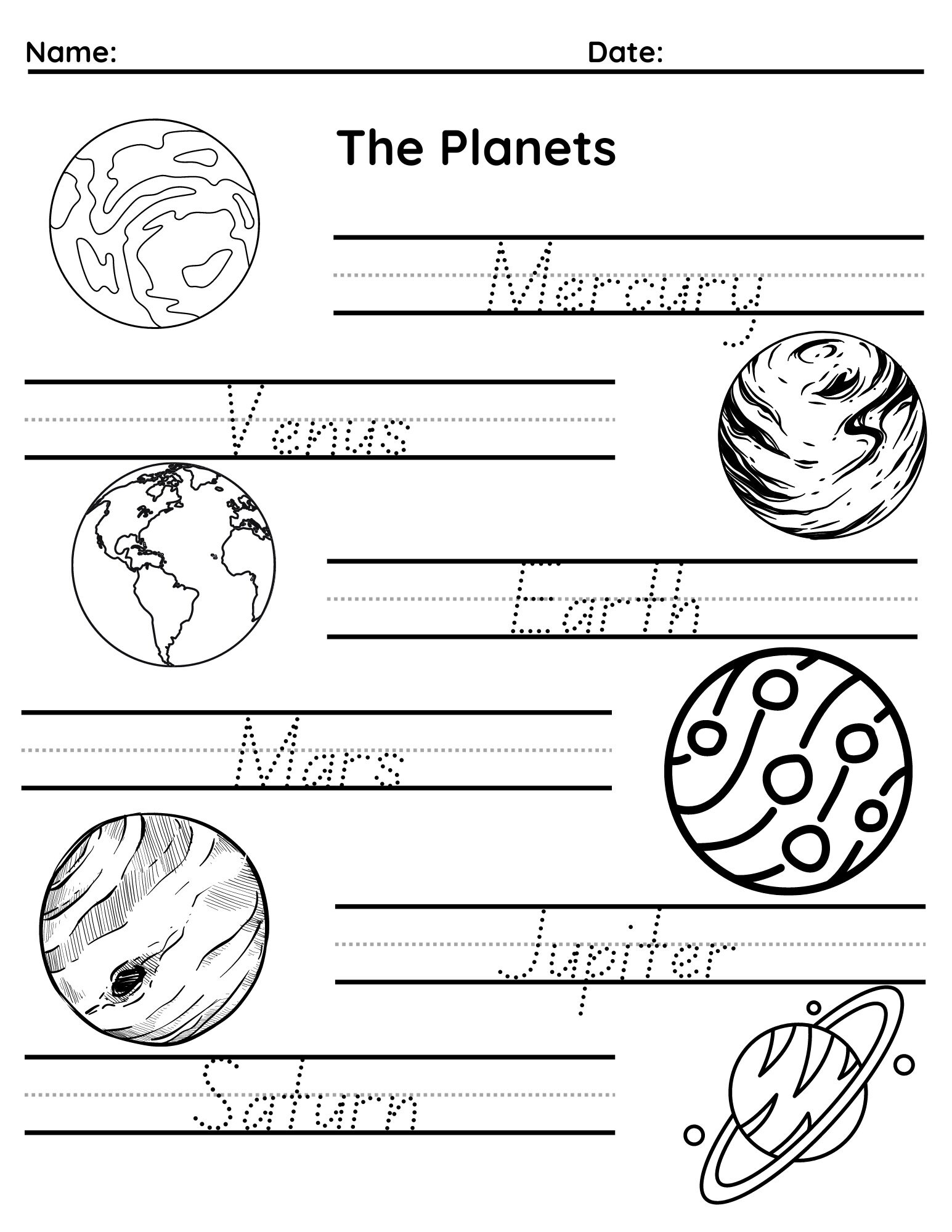Fun Solar System Tracing and Coloring / Printable Worksheets / ABC ...