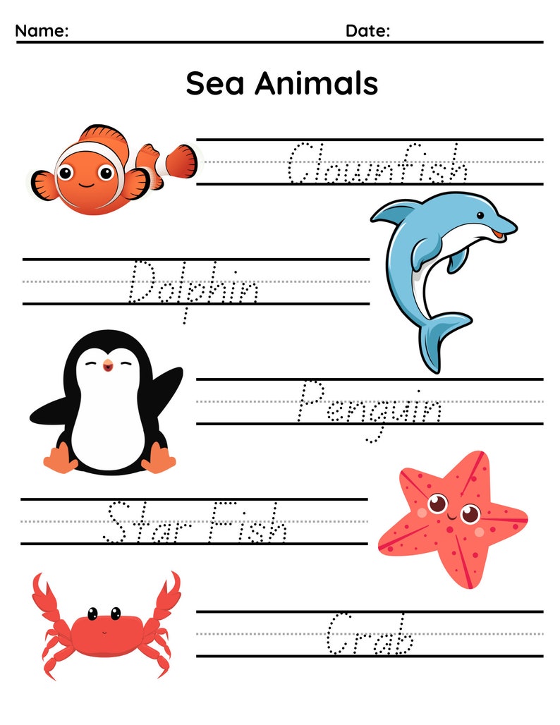 Fun Sea Animal Tracing and Coloring // Letter & Word Tracing ...