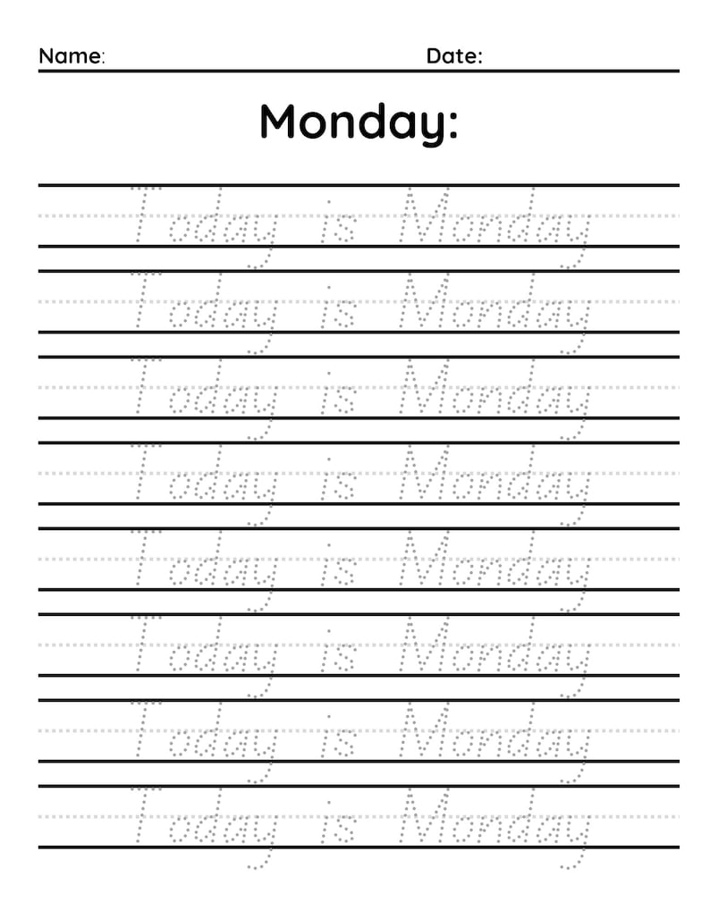 Days of the Week Tracing / Printable Downloads for Pre-k & Kindergarten ...