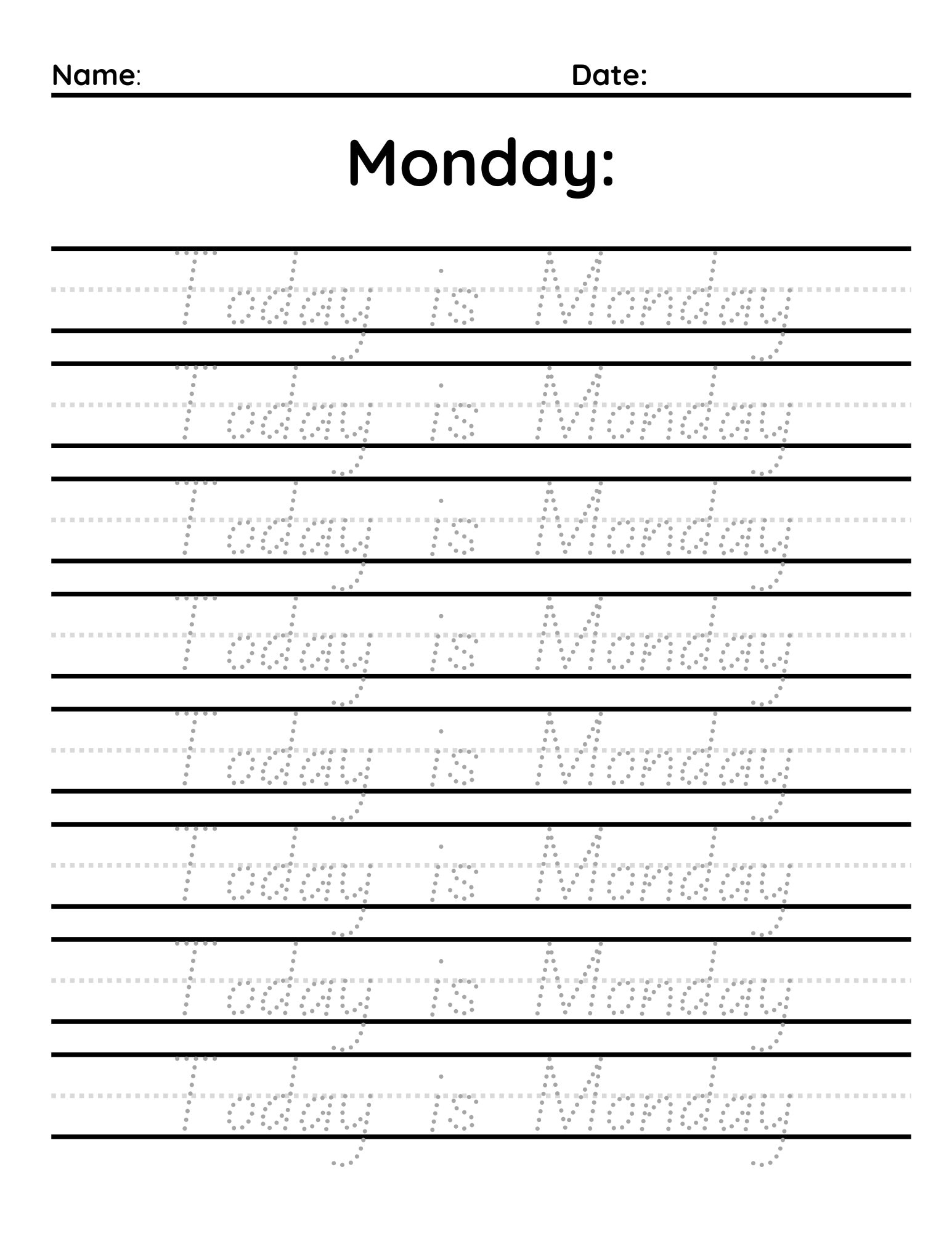 Days of the Week Tracing / Printable Downloads for Pre-k & Kindergarten ...