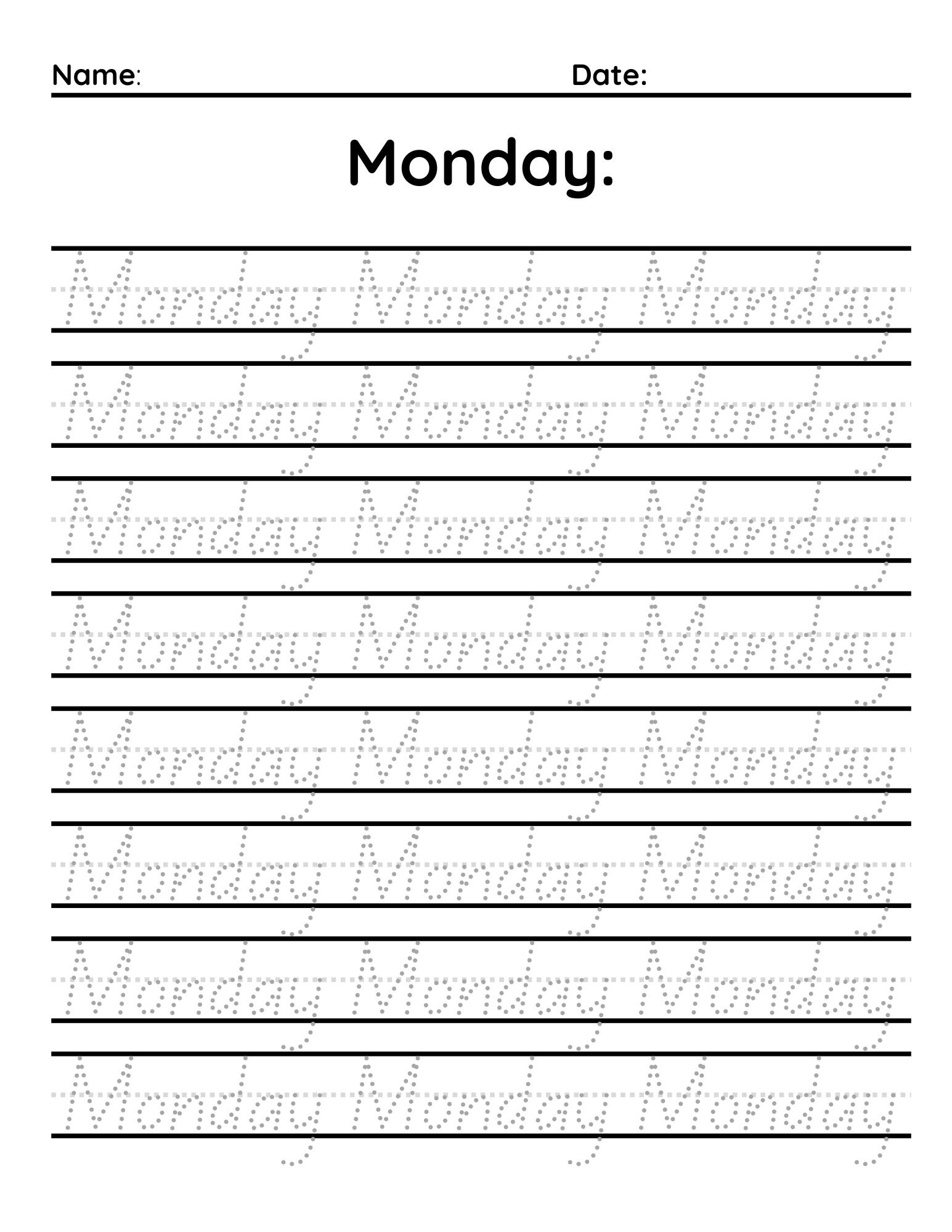 Days of the Week Tracing / Printable Downloads for Pre-k & Kindergarten ...