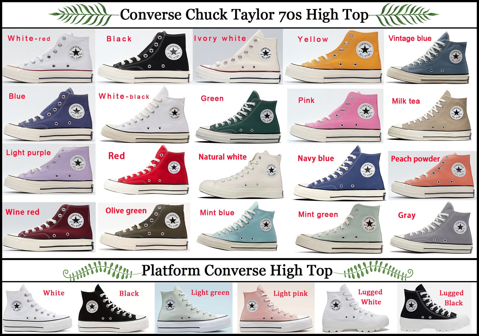 Flower Embroidered Converse High-tops/converse With 4CM Sole - Etsy