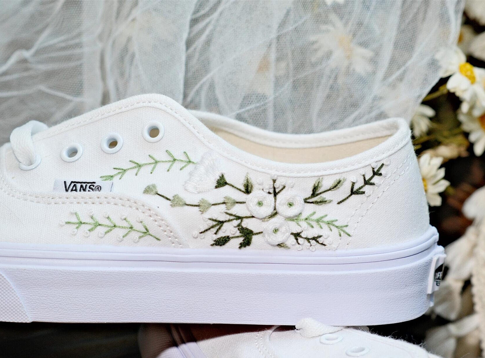Embroidered Wedding Shoes Gift for Bride Bridal Vans bridal Slip on Vans Embroidered Slip on ...