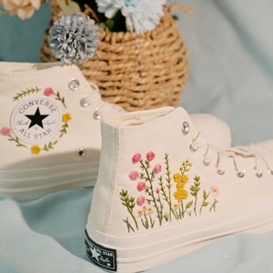 Embroidered Converse/converse High Tops/custom Colorful Chrysanthemum ...
