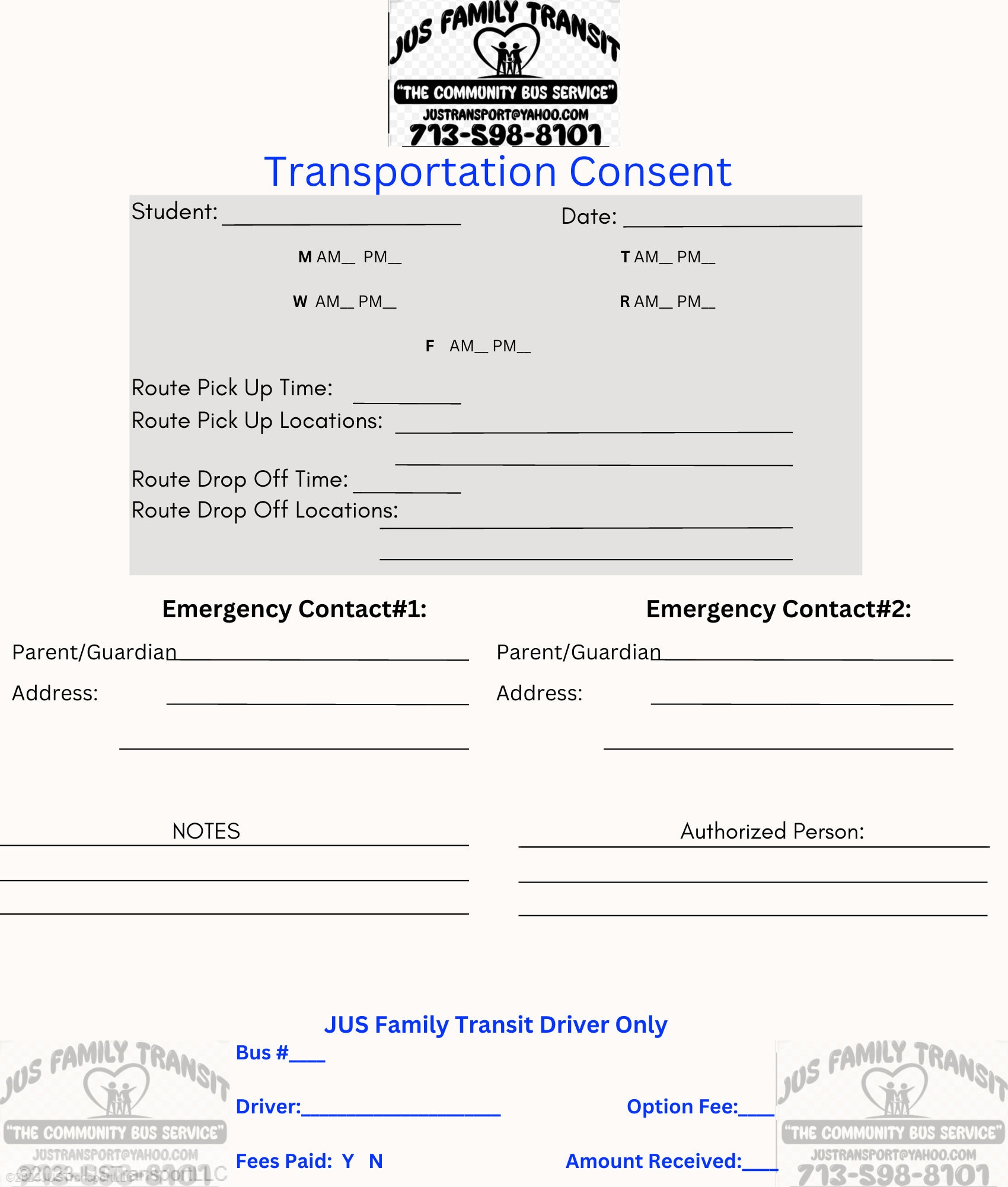 Transportation Consent Template - Etsy