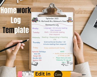 Homework Checklist, Printable Weekly Homework Log, Homework Planner ...