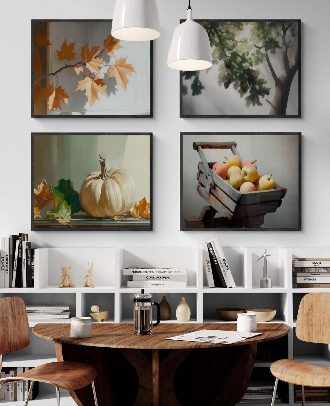 Vintage Fall Art Set of 4, Fall Digital Prints, Fall Decor Wall Art ...