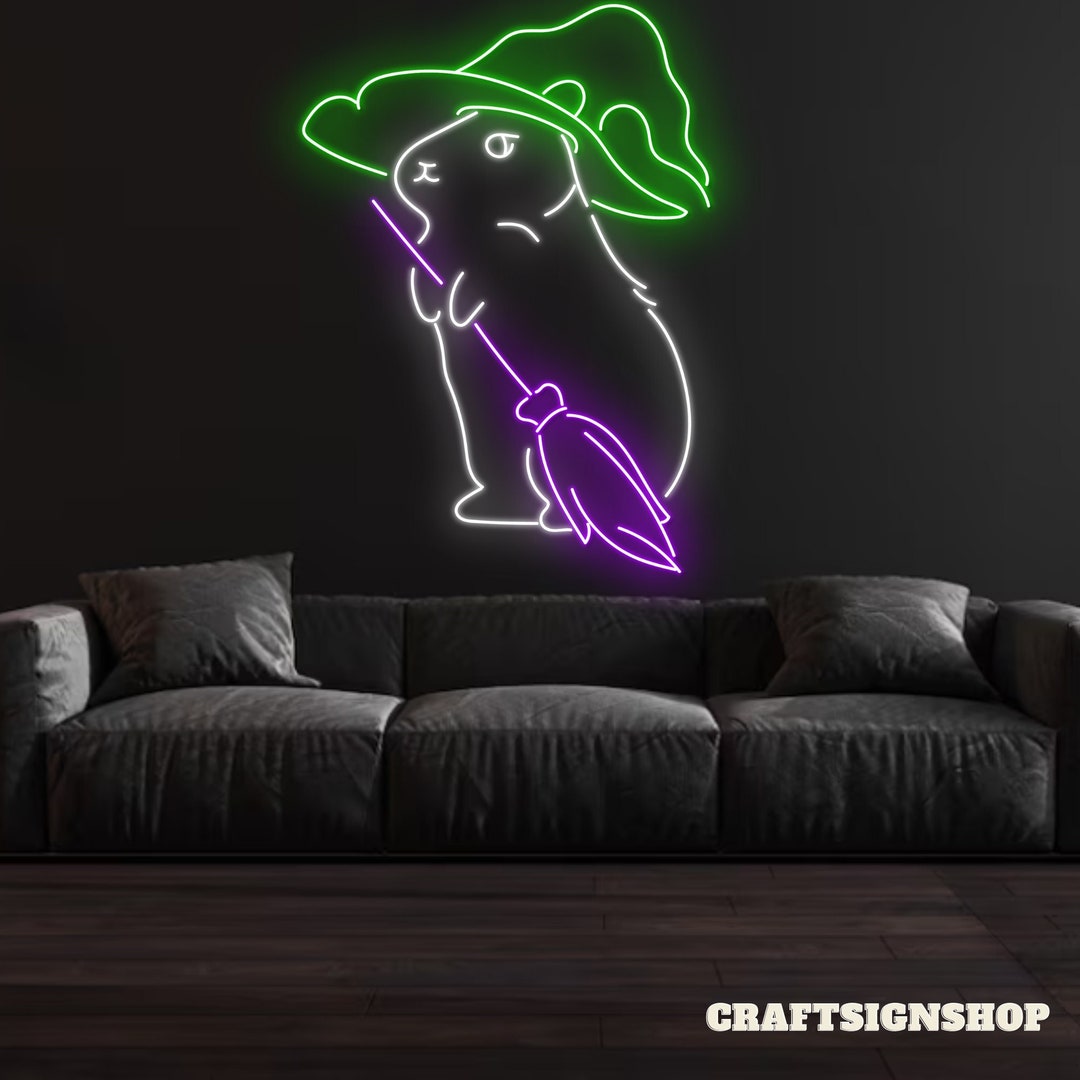 Bunny Witch Neon Sign Rabbit Witch Hat LED Sign Rabbit Wall - Etsy