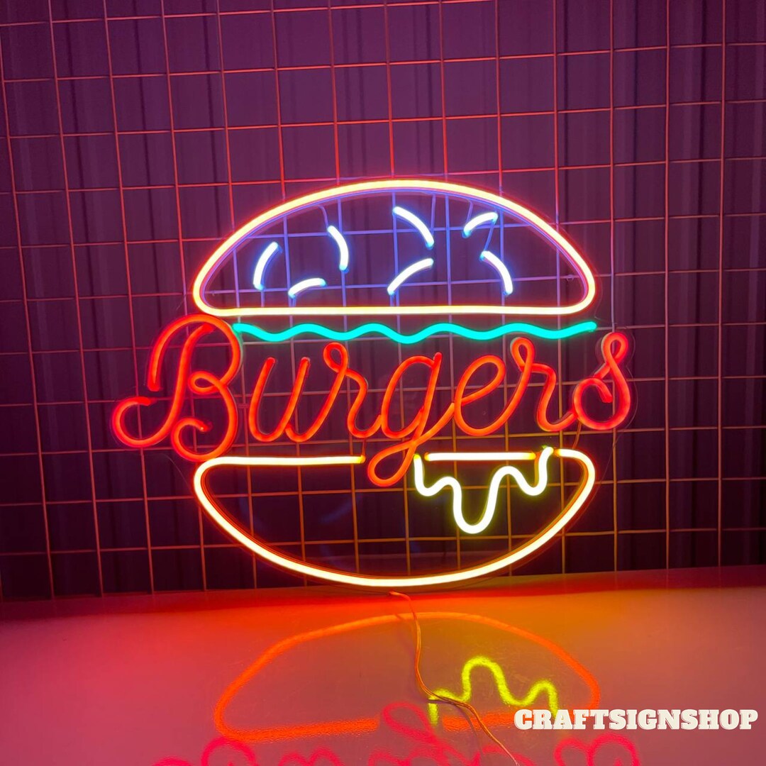 Burger Neon Sign Burger Led Sign Burger Sign Fast Food - Etsy