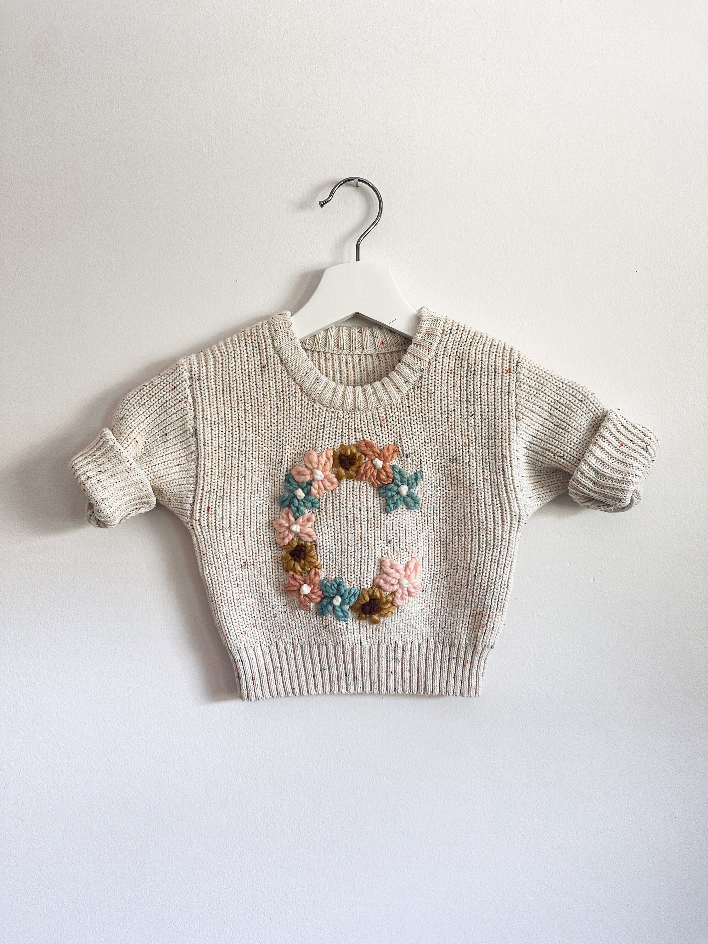 Custom Embroidered Floral Initial Sweater | Custom Embroidered Baby and ...