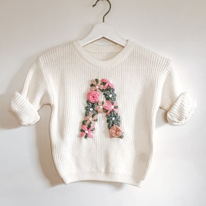 Custom Embroidered Floral Initial Sweater | Custom Embroidered Baby and ...