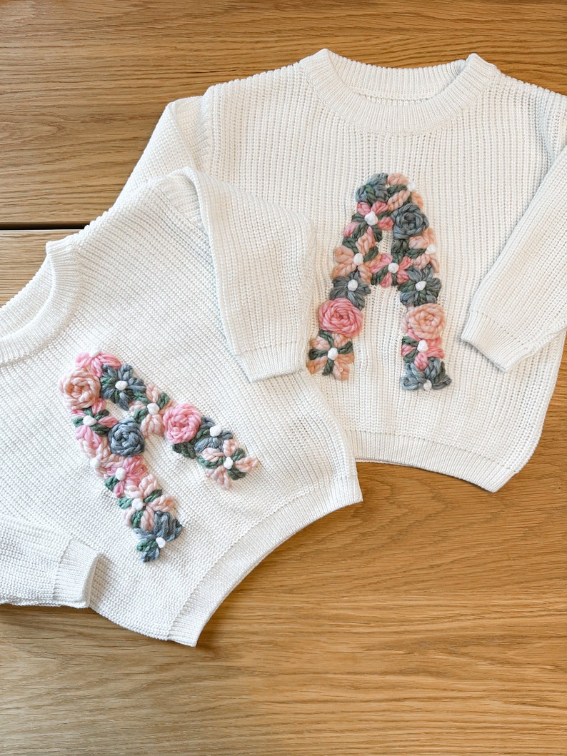 Custom Embroidered Floral Initial Sweater | Custom Embroidered Baby and ...
