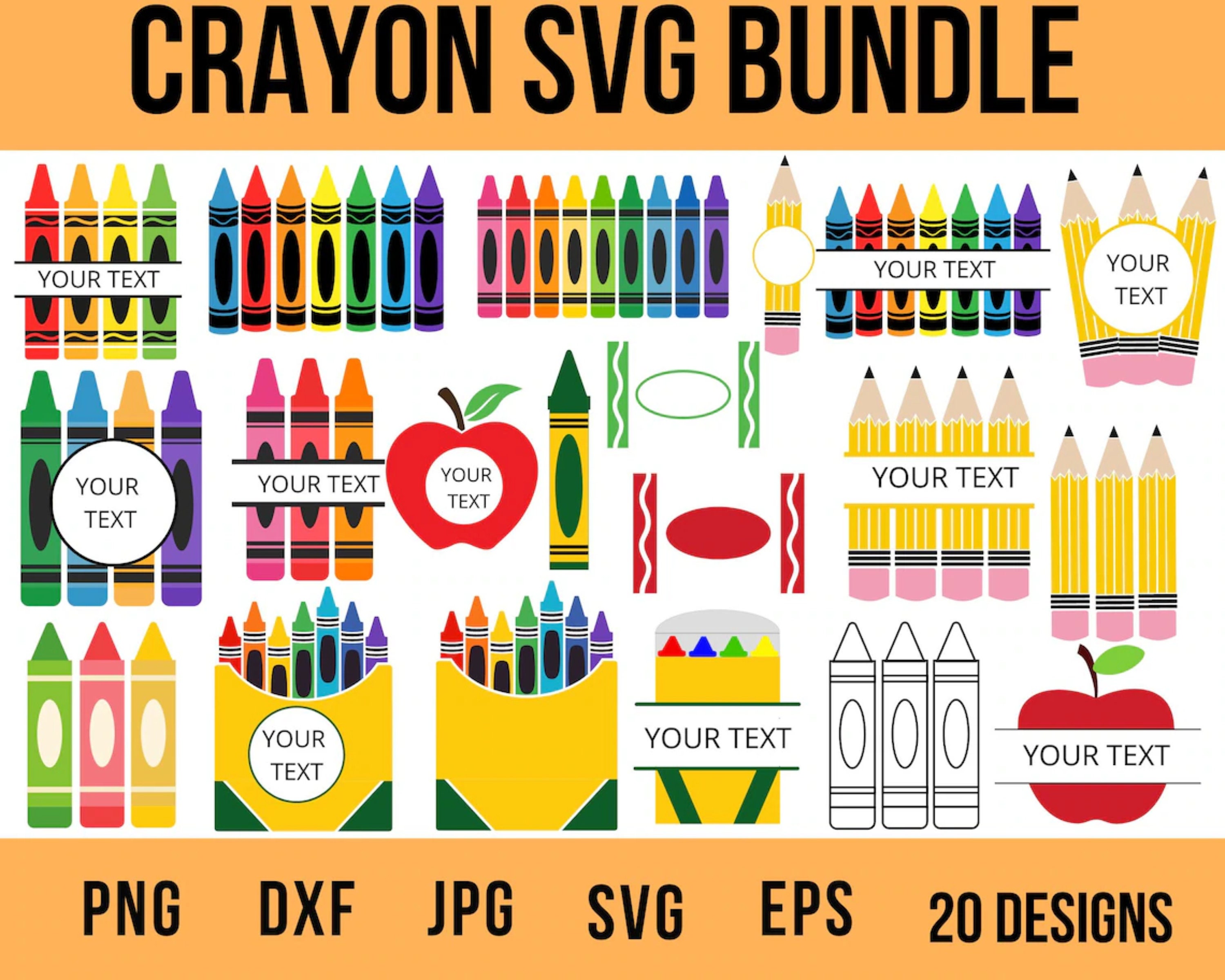 20 Crayon Split Monogram Svg, Crayon Svg, Teacher Svg, Crayon Wrapper ...