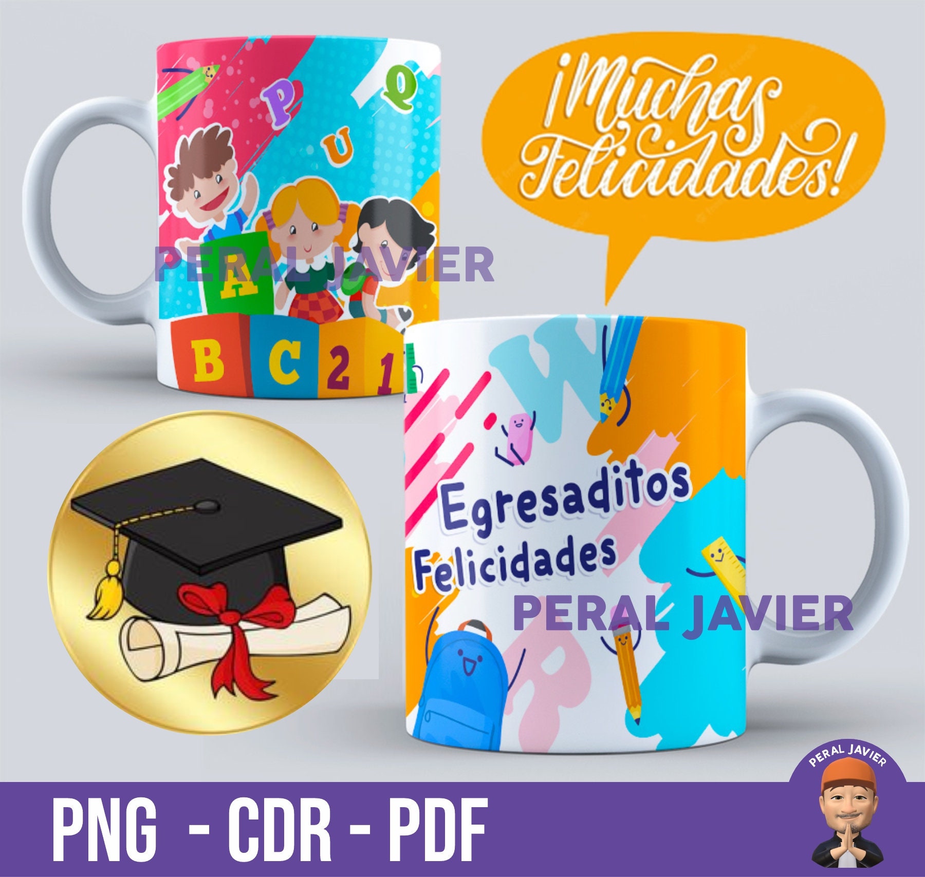 16 Plantillas Diseños para Taza GRADUACION niños egresaditos PNG CDR ...