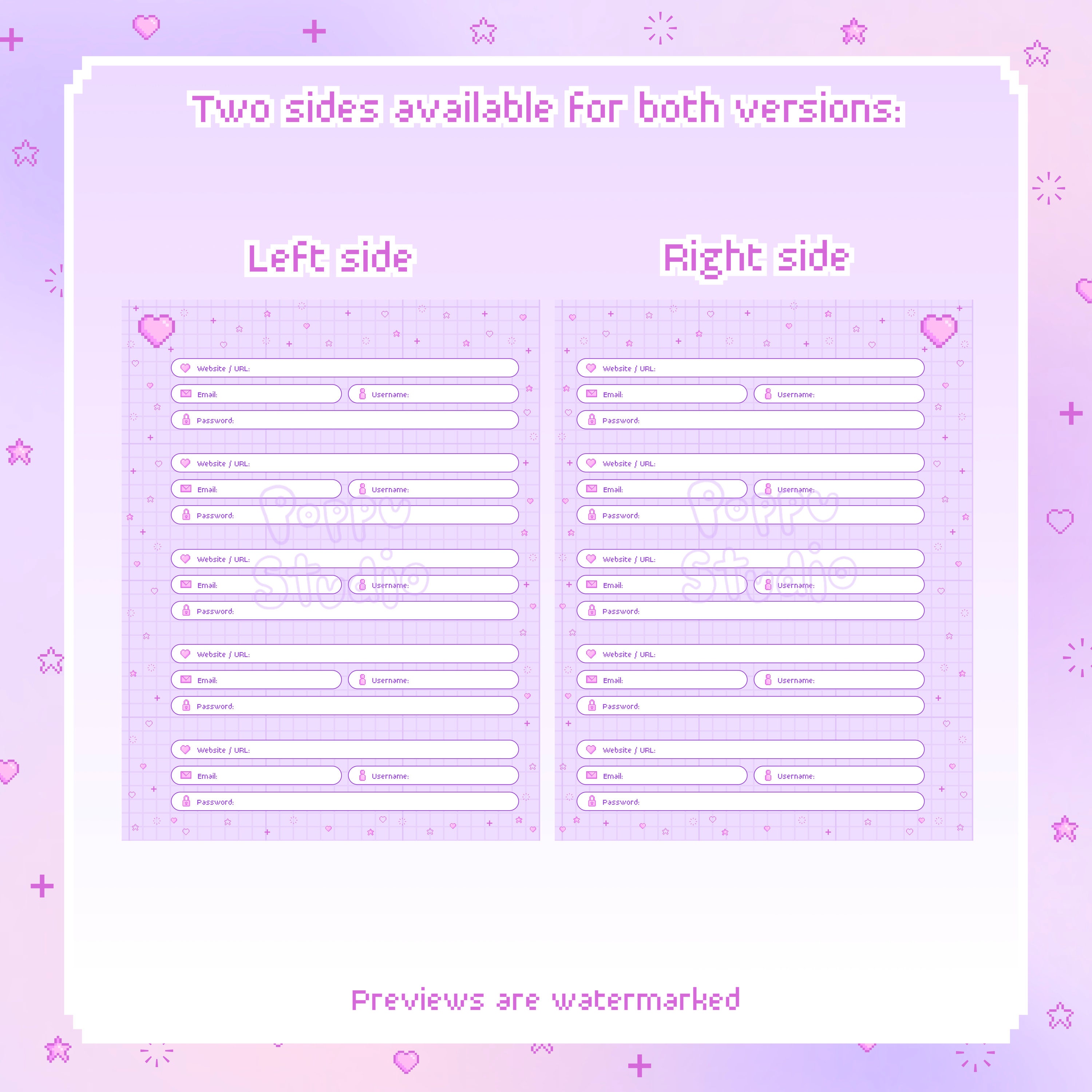 Purple Pixel Password Tracker Printable Set - Etsy