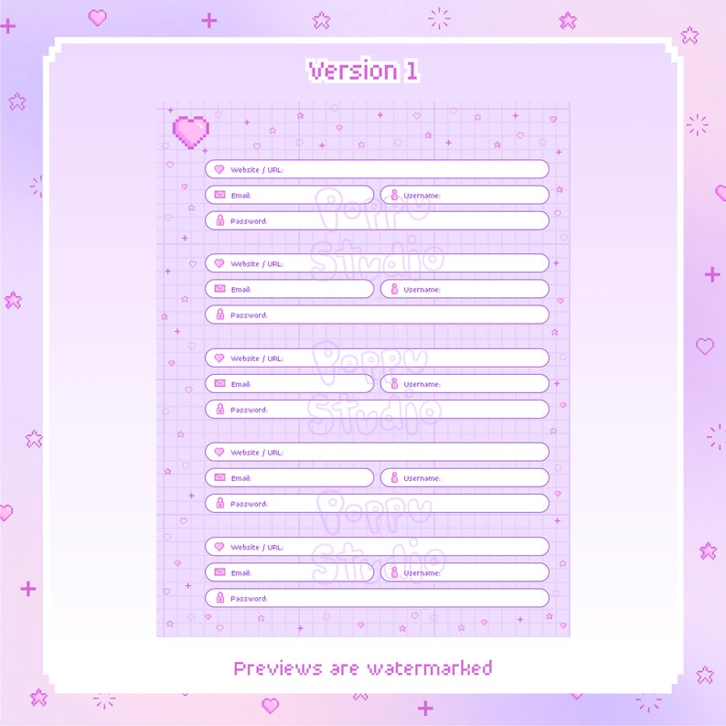 Purple Pixel Password Tracker Printable Set - Etsy