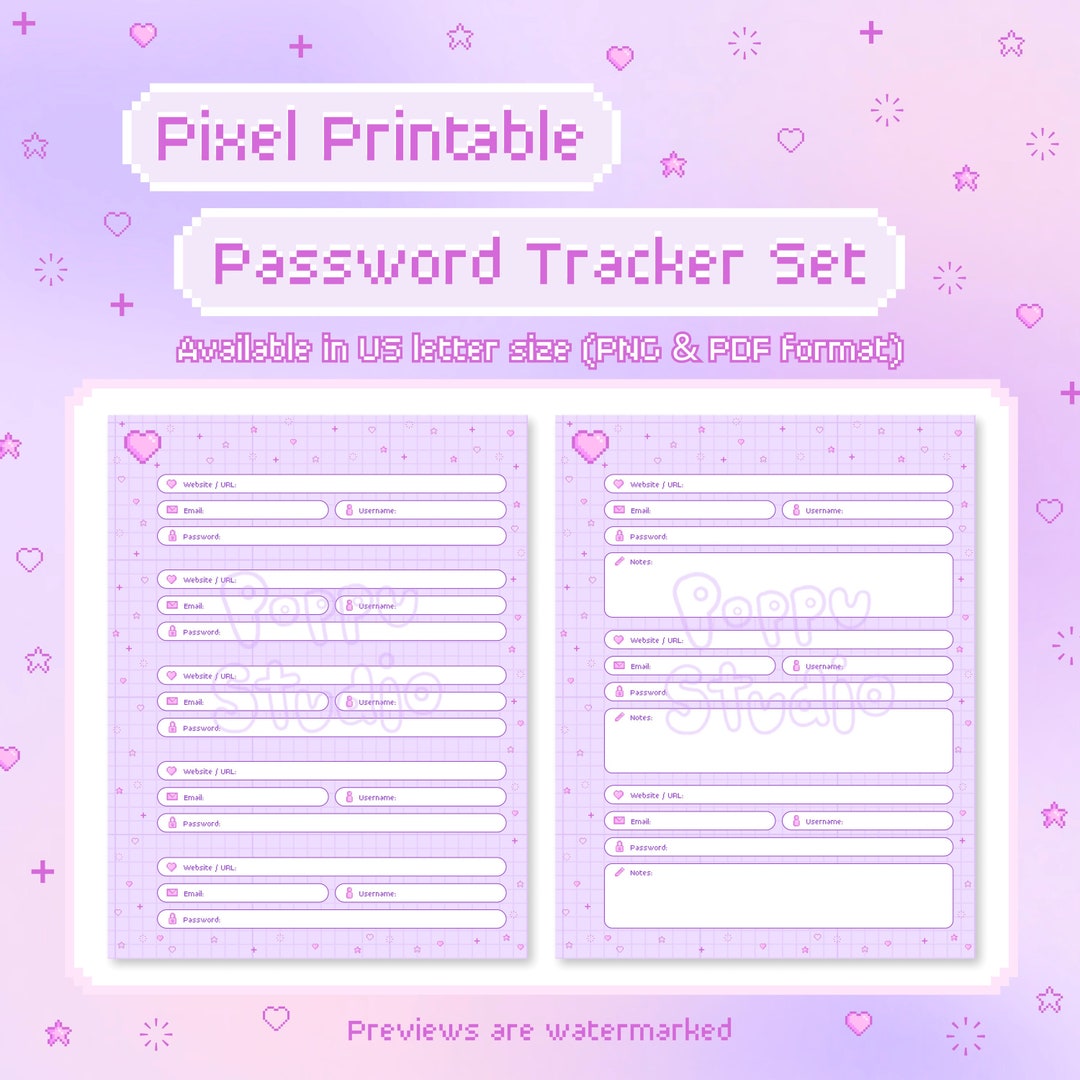 Purple Pixel Password Tracker Printable Set - Etsy
